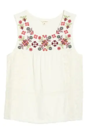 LUCKY BRAND Embroidered Yoke Cotton Tank