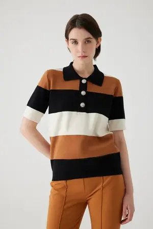 EXQUISE Aidanne Polo Collar Knit Blouse - Multi Color