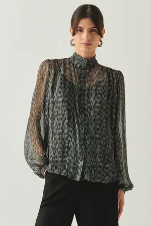 EXQUISE Kamiyah Mandarin Collar Blouse - Black