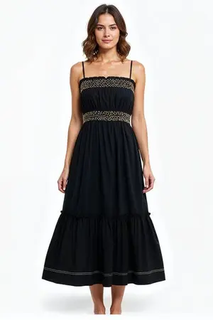 EXQUISE Spaghetti Strap Midi Dress - Black