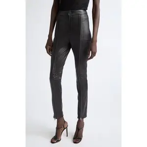 TOM FORD Zip Front Lambskin Leather Skinny Pants - Black