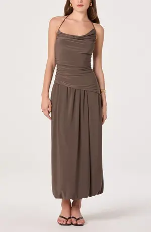 Astr The Label Savannah Ruched Cowl Neck Halter Top