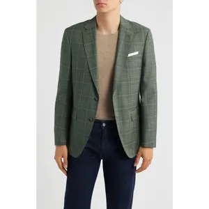 BOSS Hutson Slim Fit Windowpane Check Virgin Wool Sport Coat - Green
