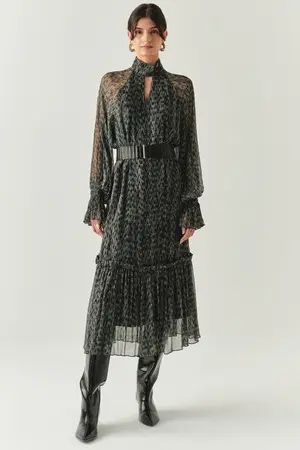 EXQUISE Zora Chiffon Midi Dress - Black