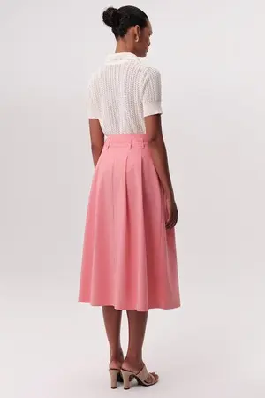 EXQUISE Nathalie High Waisted Pleated Midi Skirt - Pink