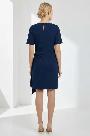 EXQUISE Velvet Crew Neck Mini Knit Dress - Navy