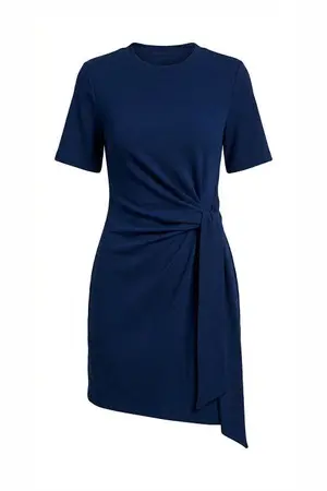 EXQUISE Velvet Crew Neck Mini Knit Dress - Navy