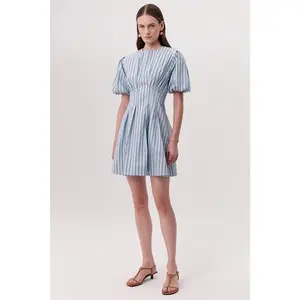 EXQUISE Nancy Puff Sleeve Fitted Pocketed Mini Dress - Blue