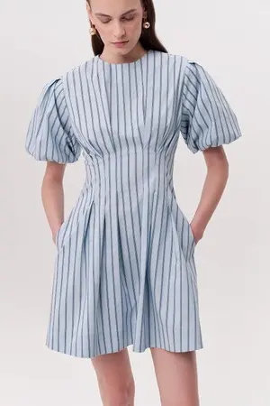 EXQUISE Nancy Puff Sleeve Fitted Pocketed Mini Dress