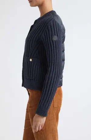 Moncler Mixed Media Down Cardigan - Blue