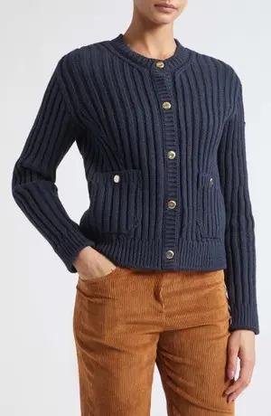 Moncler Mixed Media Down Cardigan - Blue