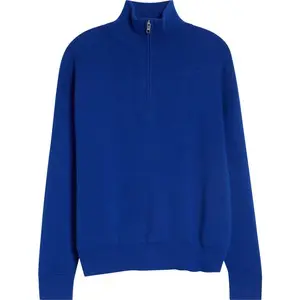 Staud Hudson Quarter Zip Cashmere Sweater - Cobalt
