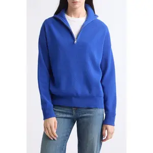 Staud Hudson Quarter Zip Cashmere Sweater - Cobalt