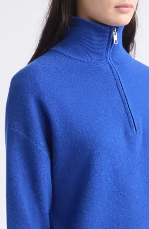 Staud Hudson Quarter Zip Cashmere Sweater - Cobalt