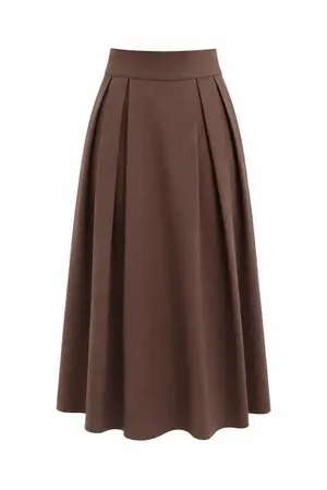 EXQUISE Nayaine Pleated Elasticated Back Midi Skirt - Brown
