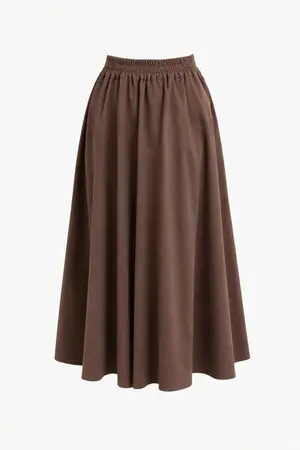 EXQUISE Nayaine Pleated Elasticated Back Midi Skirt - Brown