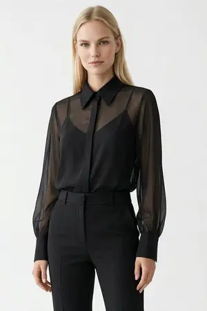 EXQUISE Madelyn Balloon Sleeve Shirt Black