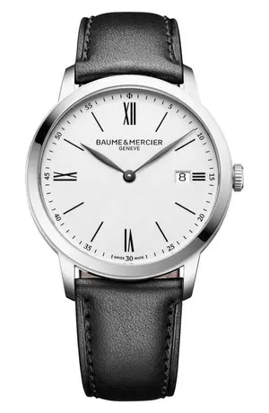 Baume & Mercier Classima Leather Strap Watch - Silver