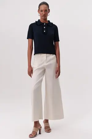 EXQUISE Parker Ruffle Collar Short Sleeve Knit Blouse