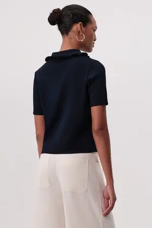 EXQUISE Parker Ruffle Collar Short Sleeve Knit Blouse