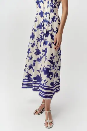 EXQUISE Zeta Sleeveless V-neck Floral Midi Dress