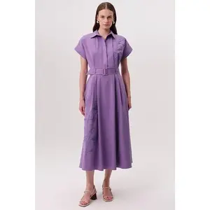 EXQUISE Kelsie Short Sleeve Midi Shirt Dress - Lilac