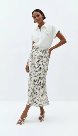 EXQUISE Ezra A-line Patterned Midi Skirt