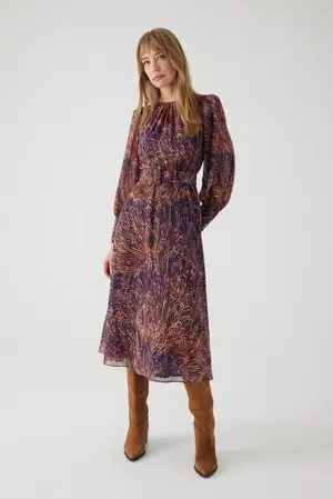 EXQUISE Adrienne Midi Dress - Purple Patterned