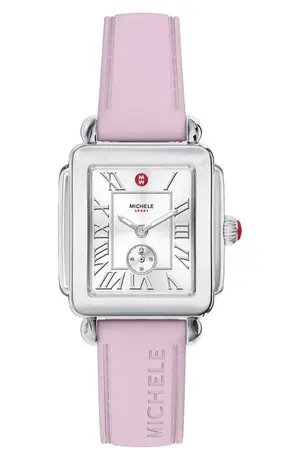 Michele Deco Sport Mid Silicone Strap Watch - Light Pink