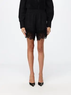 Ermanno Scervino High-waisted Linen Shorts With Lace Inserts - Black