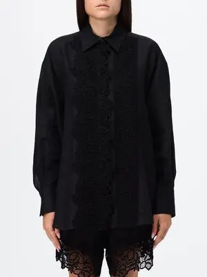 Ermanno Scervino Relaxed Fit Linen Shirt With Lace Inserts - Black