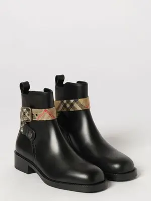 Burberry Huntley Leather Biker Ankle Boots With Vintage Check Inserts