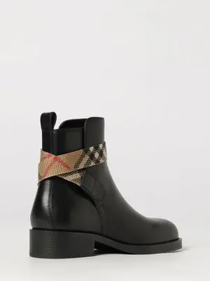 Burberry Huntley Leather Biker Ankle Boots With Vintage Check Inserts