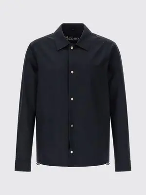 Herno Technical Fabric Shirt Jacket With Classic Collar And Contrast Logo - Blue