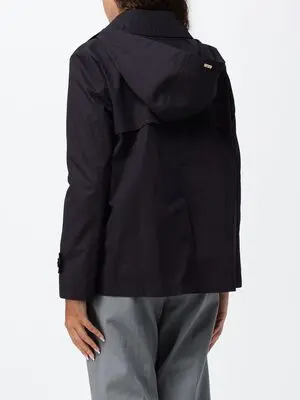 Herno Short Double-breasted Cotton Trench Coat With Hood And Cuff Straps