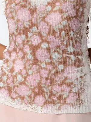 DIESEL® Ribbed Linen Knit Floral Print Slim Fit Top - Pink