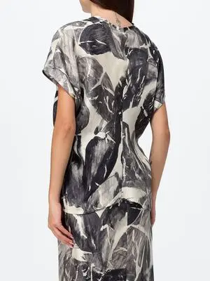 ALYSI Printed V-neck Short Sleeve Blouse