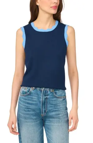CECE DUPRAZ Scalloped Trim Sleeveless Sweater