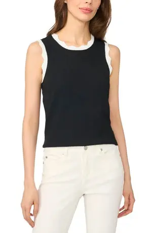 CECE DUPRAZ Sleeveless Scalloped Trim Sweater - Rich Black