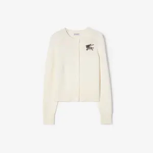 Burberry Knight Embellished Wool Cashmere Cardigan - Ceramic White