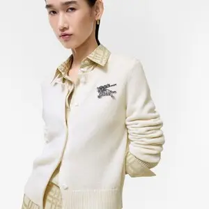 Burberry Knight Embellished Wool Cashmere Cardigan - Ceramic White