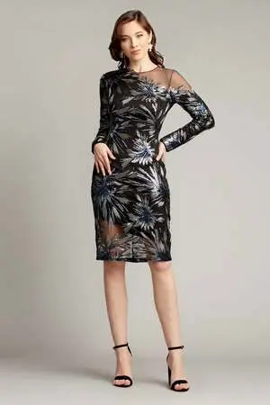 Tadashi Shoji Dahlia Embroidered Cocktail Dress - Navy/black