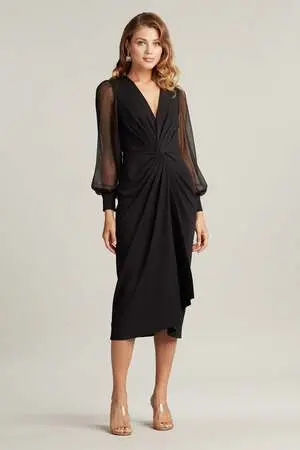 Tadashi Shoji Gilliam Twist-drape Midi Dress - Black