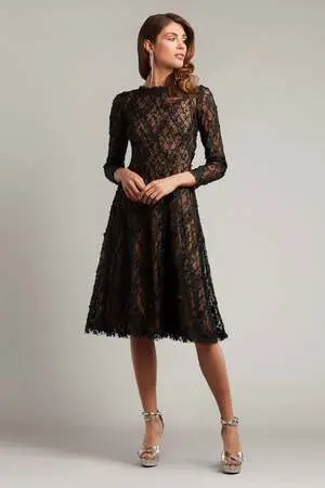 Tadashi Shoji Binx Embroidery Tea-length Dress - Black/nude