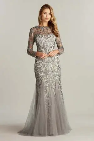 Tadashi Shoji Lippold Sequin-embroidered Tulle Gown - Steel