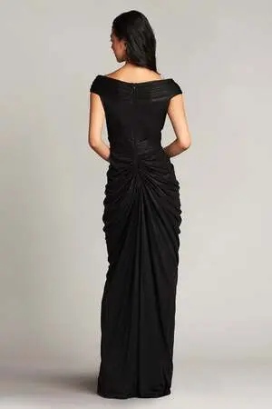 Tadashi Shoji Ellery Draped Metallic Jersey Gown - Black