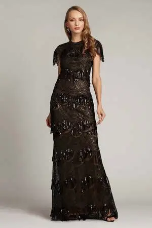 Tadashi Shoji Lorene Sequin Flapper Fringe Gown
