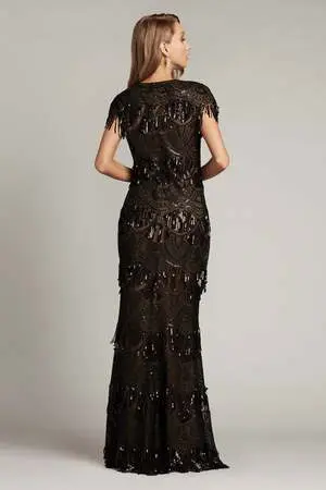 Tadashi Shoji Lorene Sequin Flapper Fringe Gown