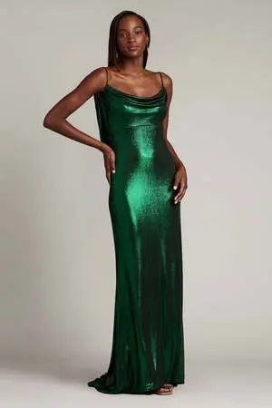Tadashi Shoji Ara Metallic Jersey Lamè Gown - Pine