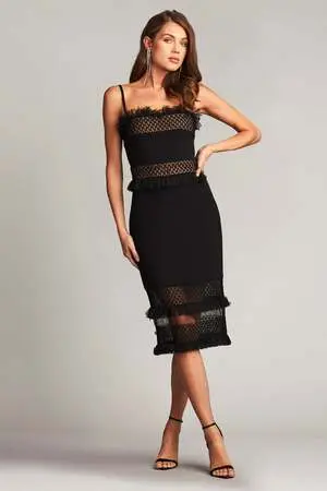 Tadashi Shoji Millie Ruffle Illusion Dress - Black/nude